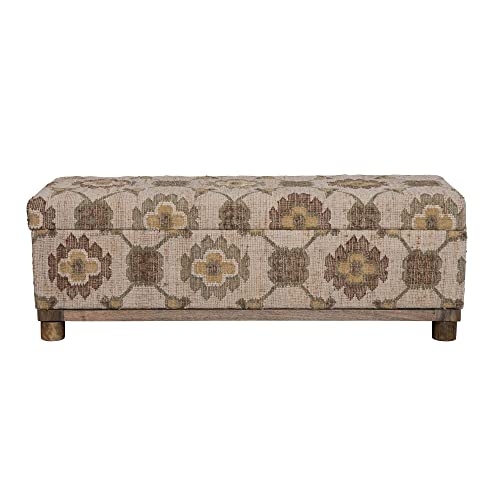 Creative Co-Op Cotton Kilim Upholstered Mango Wood Bench with Floral Pattern and Removable Tray, Multicolor Sofas, 55" L x 18" W x 19" H