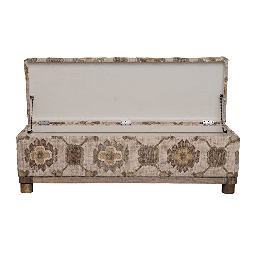 Creative Co-Op Cotton Kilim Upholstered Mango Wood Bench with Floral Pattern and Removable Tray, Multicolor Sofas, 55" L x 18" W x 19" H