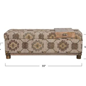 Creative Co-Op Cotton Kilim Upholstered Mango Wood Bench with Floral Pattern and Removable Tray, Multicolor Sofas, 55" L x 18" W x 19" H