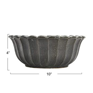 Creative Co-Op Stoneware Flower Shaped Bowl, Matte Black Reactive Glaze, 10''L x 10''W x 4''H