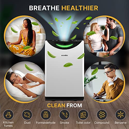 ECONIKA Air Purifiers for Large Room - 4 in 1 Humidifier and Air Purifier in One - H13 True HEPA Air Purifier for Allergies - Ionizer and UV-lamp - Covers Up to 700 Sq.Foot Home Air Cleaner