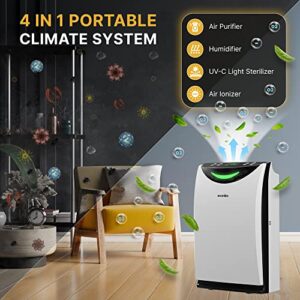 ECONIKA Air Purifiers for Large Room - 4 in 1 Humidifier and Air Purifier in One - H13 True HEPA Air Purifier for Allergies - Ionizer and UV-lamp - Covers Up to 700 Sq.Foot Home Air Cleaner