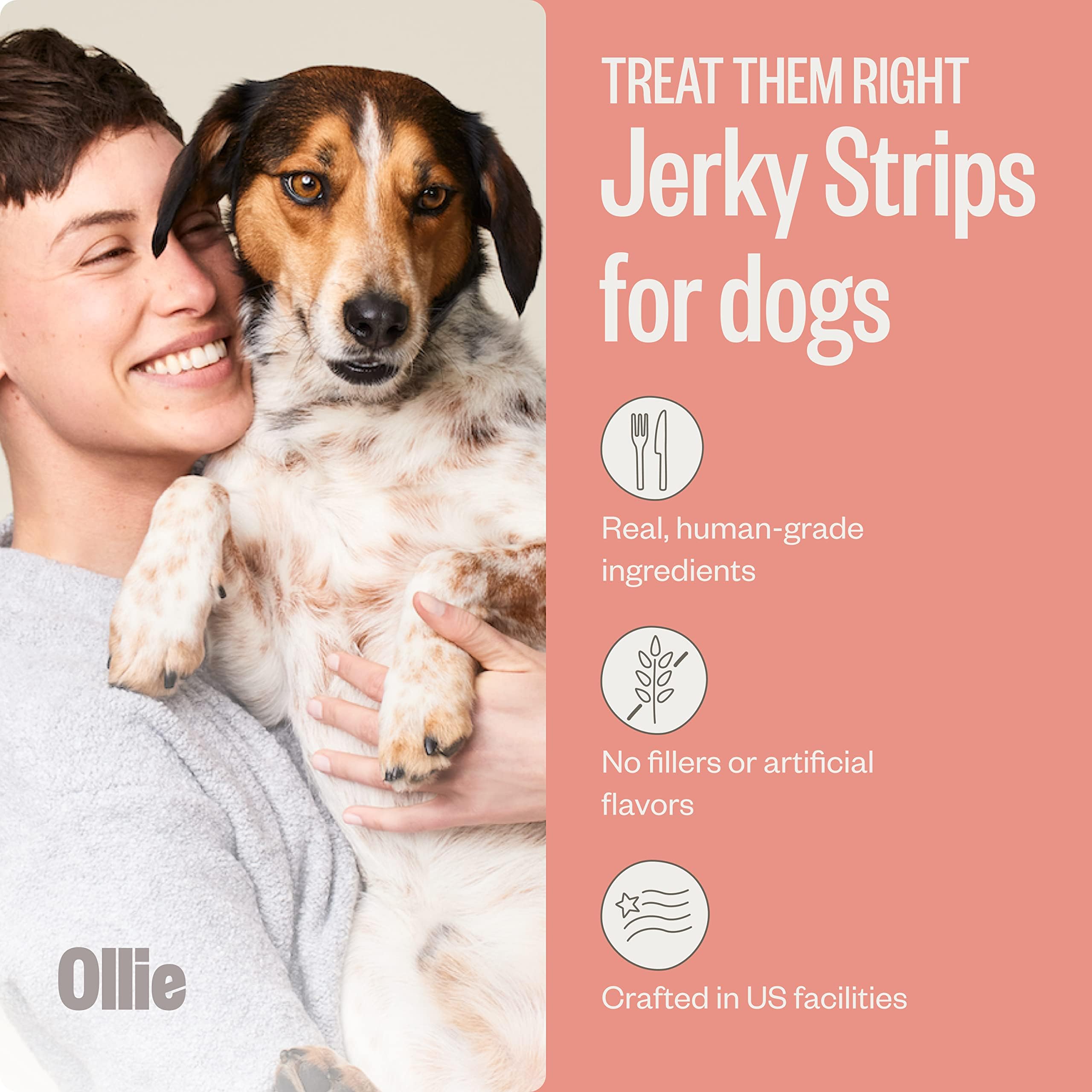 Ollie Beef and Sweet Potato Jerky Recipe Dog Treats - Dog Jerky Treats All Natural - Healthy Dog Treats - Beef Jerky for Dogs - Real Meat Dog Treats 5 Oz.