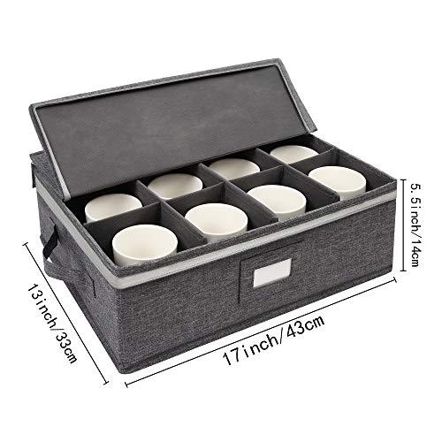 popoly Cup and Mug Storage Box 2 Pack, China Storage Boxes Containers Holds 12 Coffee Mugs and Tea Cups with Lid and Handles, Hard Top, Sides and Stackable