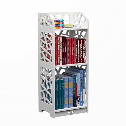 Rerii Small Bookshelf, Bookcase for Small Spaces, 3 Tier 2 Shelf Bookshelves Bookcases, Book Case Shelves for Kids Room, Living Room, Bedroom, Bathroom and Office, White