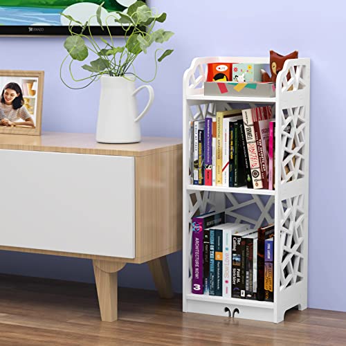 Rerii Small Bookshelf, Bookcase for Small Spaces, 3 Tier 2 Shelf Bookshelves Bookcases, Book Case Shelves for Kids Room, Living Room, Bedroom, Bathroom and Office, White