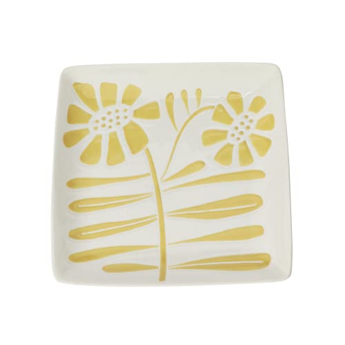 Creative Co-Op Hand Painted Stoneware Plate with Wax Relief Flowers, Multicolor, Set of 6, 11" L x 11" W x 1" H (DF6593SET)