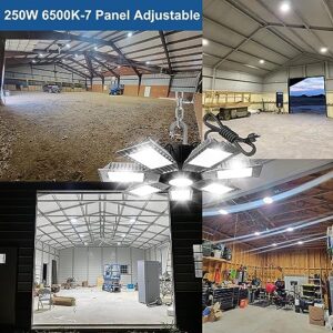 250W LED shop Lights,30000LM-Plug-in High Bay Light-Adjustable 7-Panel LED Garage light,Design-Aluminum Heat Sink-Ideal for Warehouse,Residential,Barn,Factory,Workshop-High Intensity Shop Lighting