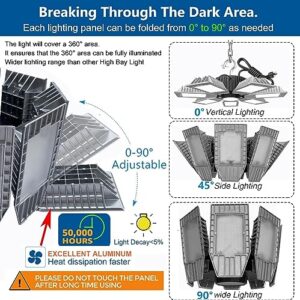 250W LED shop Lights,30000LM-Plug-in High Bay Light-Adjustable 7-Panel LED Garage light,Design-Aluminum Heat Sink-Ideal for Warehouse,Residential,Barn,Factory,Workshop-High Intensity Shop Lighting