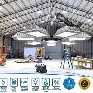 250W LED shop Lights,30000LM-Plug-in High Bay Light-Adjustable 7-Panel LED Garage light,Design-Aluminum Heat Sink-Ideal for Warehouse,Residential,Barn,Factory,Workshop-High Intensity Shop Lighting