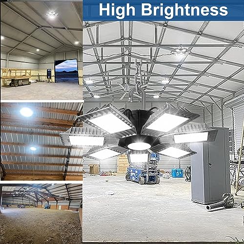 250W LED shop Lights,30000LM-Plug-in High Bay Light-Adjustable 7-Panel LED Garage light,Design-Aluminum Heat Sink-Ideal for Warehouse,Residential,Barn,Factory,Workshop-High Intensity Shop Lighting