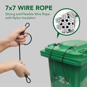 (2-Pack) Garbage Can Lock, Trash Can Lock Kit with Nylon Coated Wire Ropes, Stainless Steel Hasps, Mounting Hardware, Bonus Self-Tapping Screws