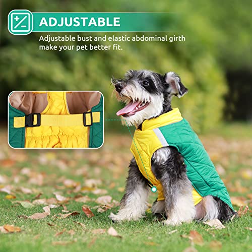 ABRRLO Dog Winter Coat Reflective Dog Harness Jacket Vest with D-Ring Leash Attachment Dog Cold Weather Coats Warm Pet Clothes Waterproof Dog Snow Jacket for Small Medium Large Dogs(Green,M)