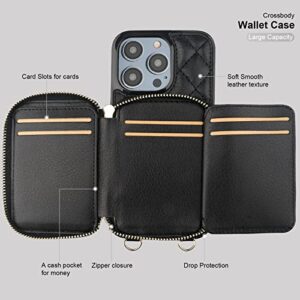 Bocasal Crossbody Wallet Case for iPhone 14 Pro Max, RFID Blocking PU Leather Zipper Handbag Purse Flip Cover, Kickstand Folio Case with Card Slots Holder Wrist Strap Lanyard 5G 6.7 Inch (Black)