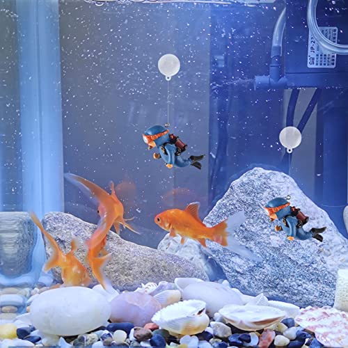 WishLotus Aquarium Decorations, Mini Cute Fish Tank Floating Decor Aquarium Ornament Resin Aquarium Diver Decorations for All Kinds of Aquarium/Fish Tank Landscaping Decorations (Blue)