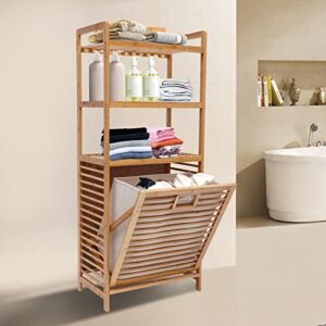 bamboo laundry basket laundry hamper storage hamper with 3-tier shelves for bathroom living room bedroom