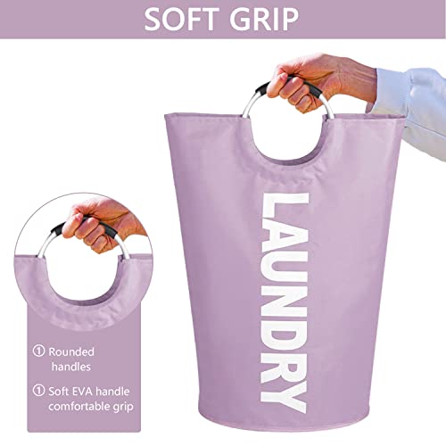 Cutyoung Large Laundry Basket, Laundry Bin Dirty Clothes Tall Laundry Hamper Collapsible with Handles (Violet, 82L)