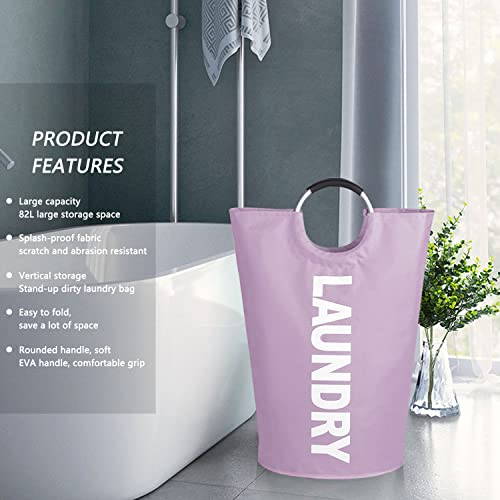 Cutyoung Large Laundry Basket, Laundry Bin Dirty Clothes Tall Laundry Hamper Collapsible with Handles (Violet, 82L)