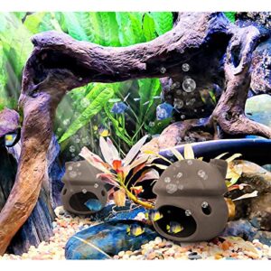 WishLotus Aquarium Cave Decoration, Durable Aquarium Fish Hideout Ceramic Fish Tank Ornament Mushroom House Fish Tank Betta Hidden Tunnel for Fish and Shrimp Rest Play and Natural Breeding (Brown)