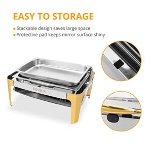 ROVSUN Roll Top Chafing Dish Buffet Set Gold Accent,9 Quart Rectangular Stainless Steel Chafer, Buffet Servers and Warmers Set Warming Tray for Wedding, Parties, Banquet, Catering Events, Graduation