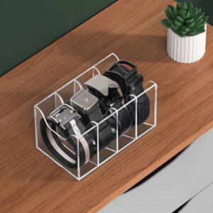 Kamehame Belt Organizer for Drawer, Acrylic Belt Organizer for Closet, 4 Compartments Belt Storage Holder, Clear Display Case for Belt, Tie, Bow Tie