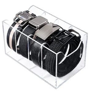 kamehame belt organizer for drawer, acrylic belt organizer for closet, 4 compartments belt storage holder, clear display case for belt, tie, bow tie