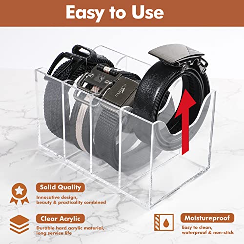 Kamehame Belt Organizer for Drawer, Acrylic Belt Organizer for Closet, 4 Compartments Belt Storage Holder, Clear Display Case for Belt, Tie, Bow Tie