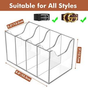 Kamehame Belt Organizer for Drawer, Acrylic Belt Organizer for Closet, 4 Compartments Belt Storage Holder, Clear Display Case for Belt, Tie, Bow Tie