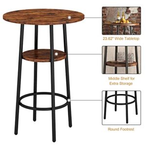 KIVENJAJA 3-Piece Bar Table Set for 2, Small 2-Tier Round Bistro Pub Dining Table & PU Upholstered Stools with Backrest, Counter Height Table and Chairs Set for Kitchen Small Space, Rustic Brown