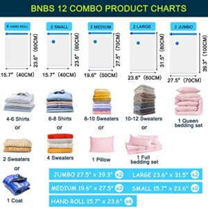 BNBS 12 Pack Vacuum Storage Bags, Premium Space Saver Sealer Compression Bags for Comforters and Blankets, Vacuum Sealer Bags for Clothes Storage