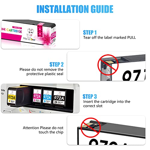 Miss Deer Upgraded 972A Ink Cartridges Compatible Replacement for HP 972 A 972X, Work for PageWide Pro MFP 477dw 577dw 477dn 452dn 452dw 552dn 552dw 377dw P55250dw Printer (BK/C/M/Y) 4 Combo Pack