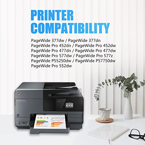 Miss Deer Upgraded 972A Ink Cartridges Compatible Replacement for HP 972 A 972X, Work for PageWide Pro MFP 477dw 577dw 477dn 452dn 452dw 552dn 552dw 377dw P55250dw Printer (BK/C/M/Y) 4 Combo Pack