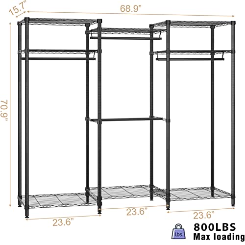 Finnhomy Portable Clothes Rack for Hanging Clothes Heavy Duty Clothing Garment Rack Wardrobe Closet System with 8 Adjustable Shelves & 4 Hang Rods 69" L x 15.8" W x 71" H