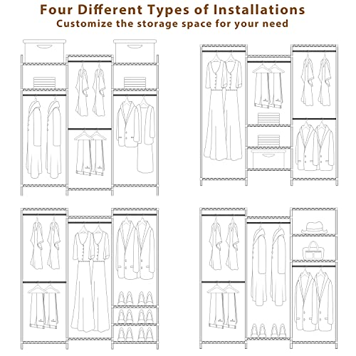 Finnhomy Portable Clothes Rack for Hanging Clothes Heavy Duty Clothing Garment Rack Wardrobe Closet System with 8 Adjustable Shelves & 4 Hang Rods 69" L x 15.8" W x 71" H