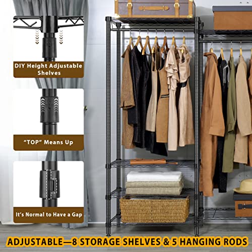 Finnhomy Portable Clothes Rack for Hanging Clothes Heavy Duty Clothing Garment Rack Wardrobe Closet System with 8 Adjustable Shelves & 4 Hang Rods 69" L x 15.8" W x 71" H