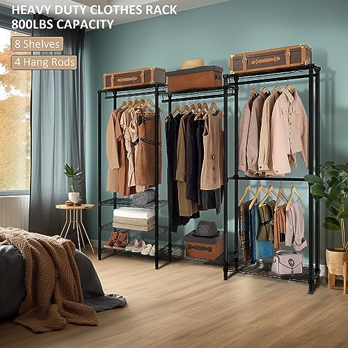 Finnhomy Portable Clothes Rack for Hanging Clothes Heavy Duty Clothing Garment Rack Wardrobe Closet System with 8 Adjustable Shelves & 4 Hang Rods 69" L x 15.8" W x 71" H