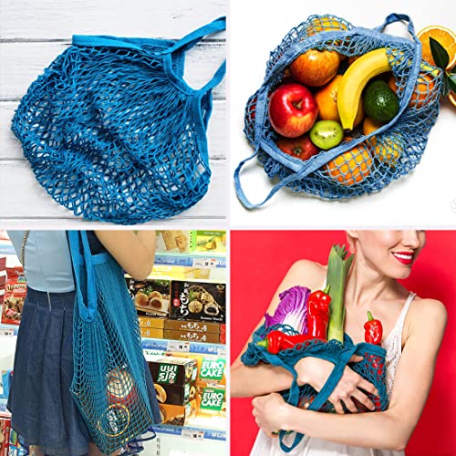 DRWSSR 2pcs Fashion Storage Mesh Bag Reusable Fruit Mesh Bag Shopping Mesh Bag Pure Cotton Portable Mesh Bag Eco Market Bags Tote Vegetables bag Tote Basketball Bag（blue+green）