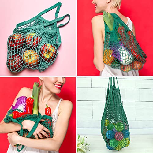 DRWSSR 2pcs Fashion Storage Mesh Bag Reusable Fruit Mesh Bag Shopping Mesh Bag Pure Cotton Portable Mesh Bag Eco Market Bags Tote Vegetables bag Tote Basketball Bag（blue+green）