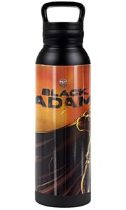 black adam official character logo black 24 oz insulated canteen water bottle, leak resistant, vacuum insulated stainless steel with loop cap