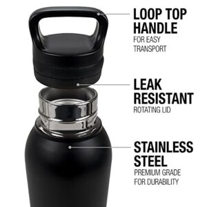 Black Adam OFFICIAL Character Logo Black 24 oz Insulated Canteen Water Bottle, Leak Resistant, Vacuum Insulated Stainless Steel with Loop Cap