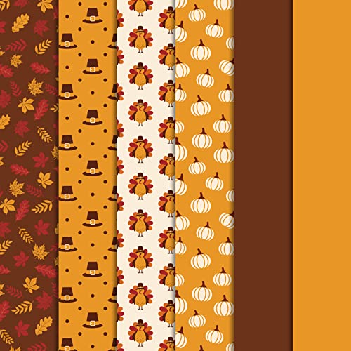 Whaline 90 Sheet Fall Thanksgiving Tissue Paper 6 Designs Brown Yellow Wrap Tissue Paper with Pumpkin Leaves Turkey Pattern Autumn Gift Wrapping Accessory for Thanksgiving Gift Packing DIY Craft