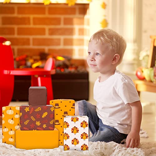 Whaline 90 Sheet Fall Thanksgiving Tissue Paper 6 Designs Brown Yellow Wrap Tissue Paper with Pumpkin Leaves Turkey Pattern Autumn Gift Wrapping Accessory for Thanksgiving Gift Packing DIY Craft