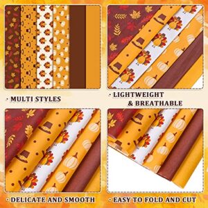 Whaline 90 Sheet Fall Thanksgiving Tissue Paper 6 Designs Brown Yellow Wrap Tissue Paper with Pumpkin Leaves Turkey Pattern Autumn Gift Wrapping Accessory for Thanksgiving Gift Packing DIY Craft