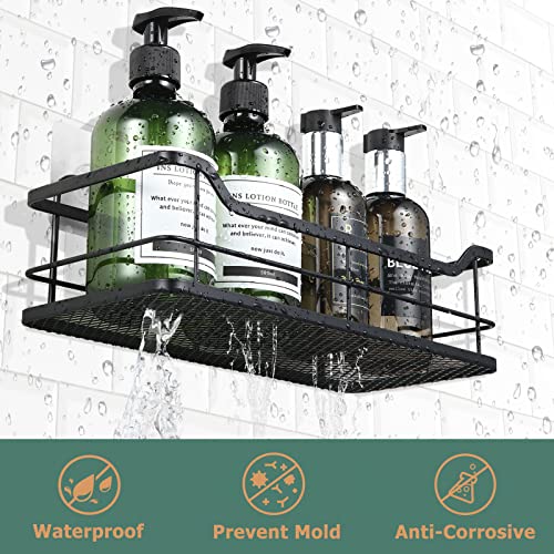 steauty Shower Caddy,3-Pack Bathroom Organizer, Unique Mesh Bottom Design of Shower Shelves, 2 Install Methods（Self Adhesive & Screw）,Black Shower Shelf for Inside Shower