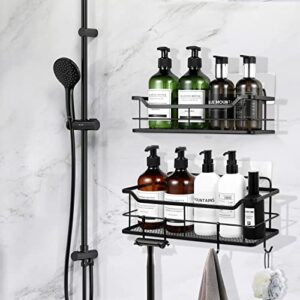 steauty Shower Caddy,3-Pack Bathroom Organizer, Unique Mesh Bottom Design of Shower Shelves, 2 Install Methods（Self Adhesive & Screw）,Black Shower Shelf for Inside Shower