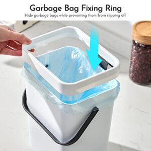 FODISU Hanging Garbage Can with Lid 1.3 Gallon Small Trash Can, 5 Liter Kitchen Compost Bin, Kitchen Hanging Garbage Can for Under Sink or Kitchen Cabinet Door, Wall-Mounted Kitchen Waste Bin