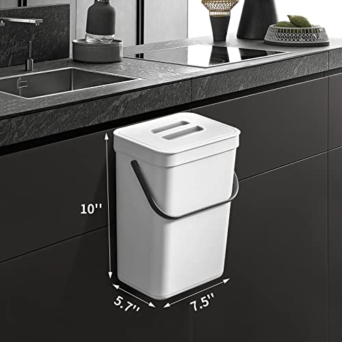 FODISU Hanging Garbage Can with Lid 1.3 Gallon Small Trash Can, 5 Liter Kitchen Compost Bin, Kitchen Hanging Garbage Can for Under Sink or Kitchen Cabinet Door, Wall-Mounted Kitchen Waste Bin