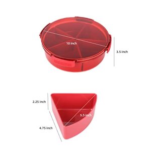 Ymeibe Divided Fruit Snack Serving Tray with Lid Round Leakproof Container Appetizer Tray Dishes Food Storage Containers for Refrigerator Organizer (Red)