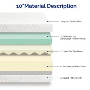 Airdown King Mattress, 10 Inch Memory Foam Mattress with Breathable Fabric Cover, Medium Feel Green Tea Gel Foam Bed Mattress, King Mattress in A Box, CertiPUR-US Certified, Made in USA