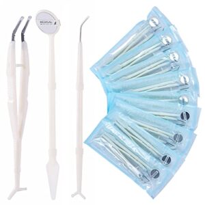 jmu 20 pack disposable dental examination kit, 3pcs basic instruments set, sterile packaging, dental mirror explorer probe plier, oral cleaning hygiene kit dentist tools